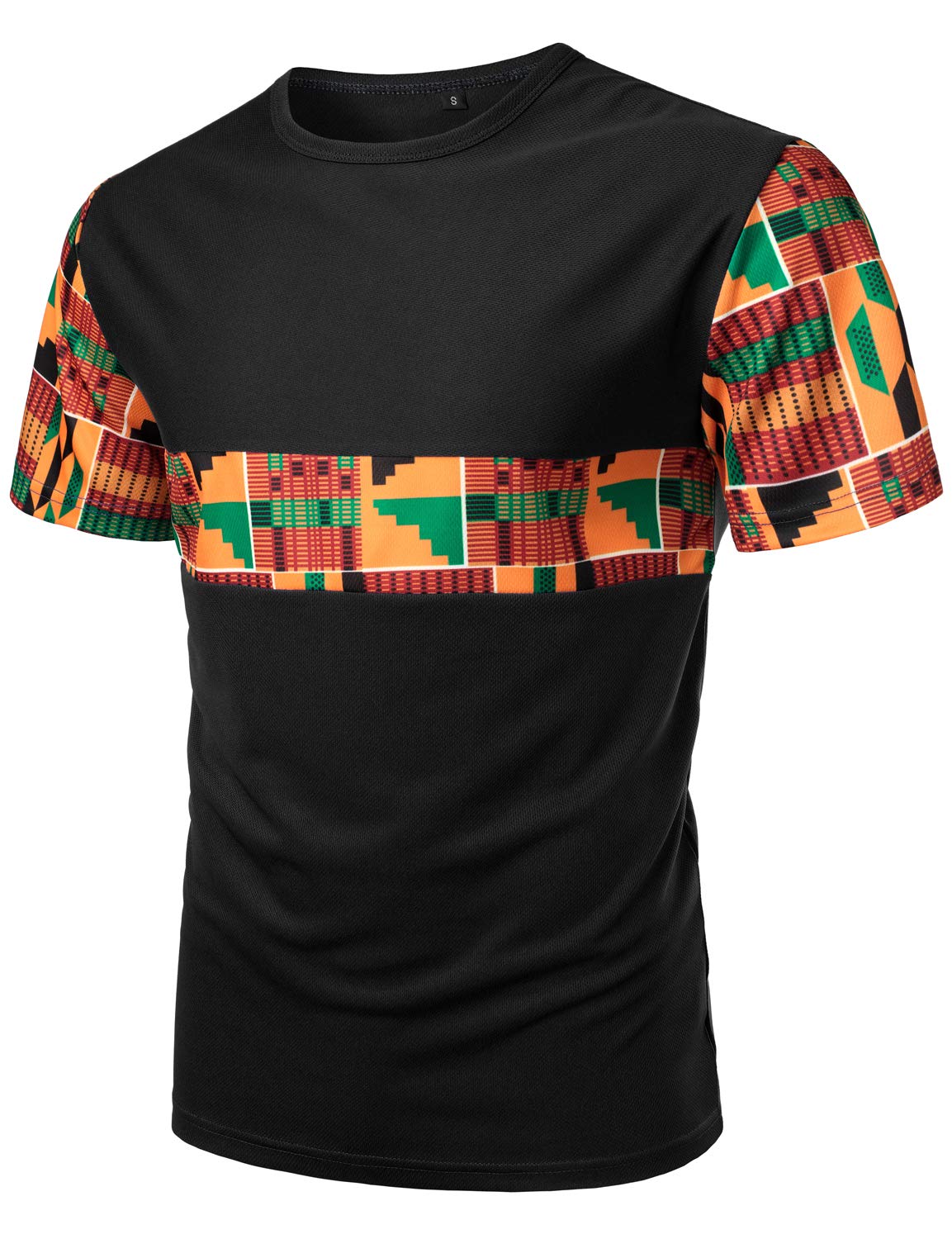 LucMatton Men's Summer 2 Piece African Pattern Printed T-Shirt and Shorts Set Sports Mesh Tracksuit Dashiki Outfits Black X-Large