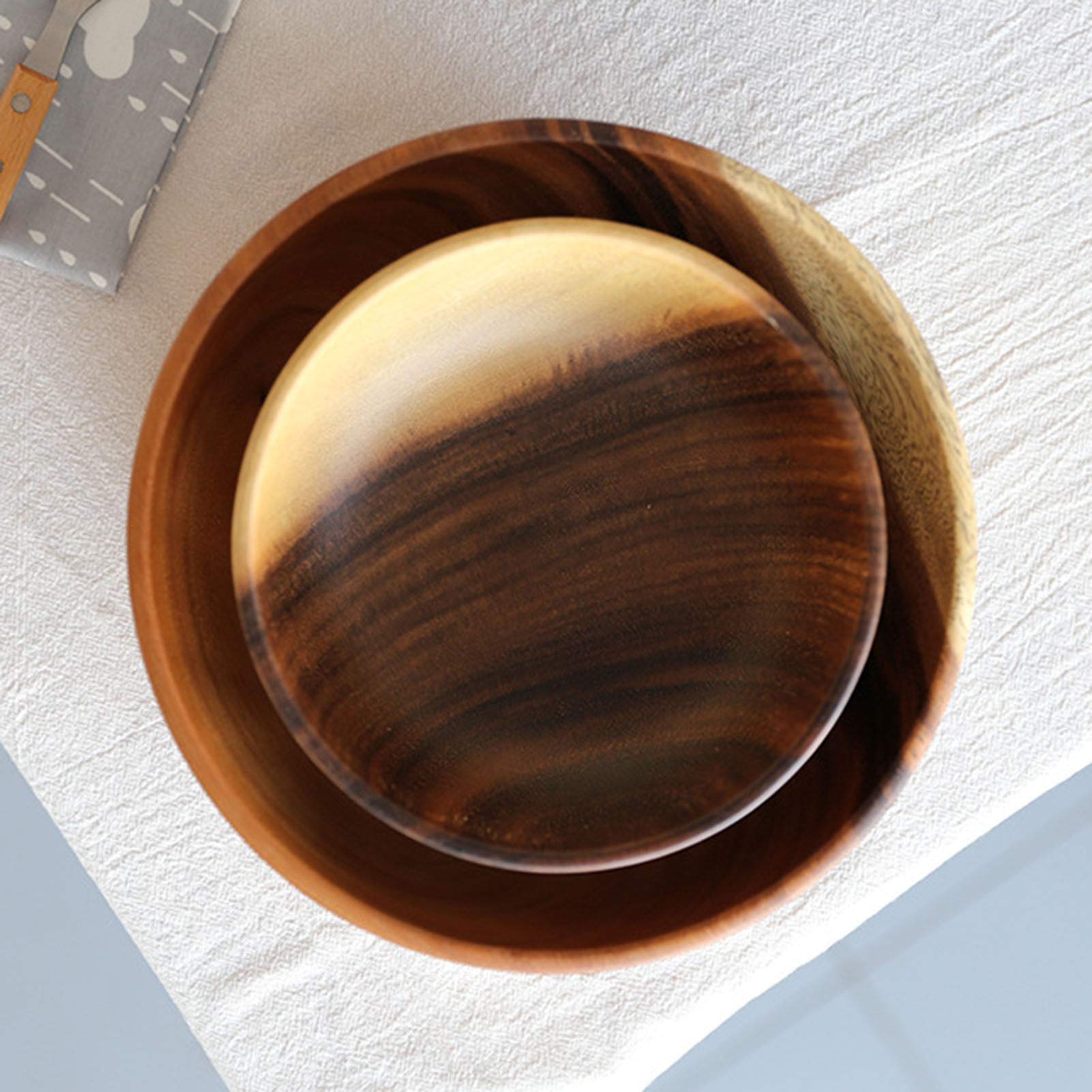 qiguch66 Storage Container,Household Round Wooden Fruit Salad Bowl Dinnerware Basin Container Kitchen Tool - S