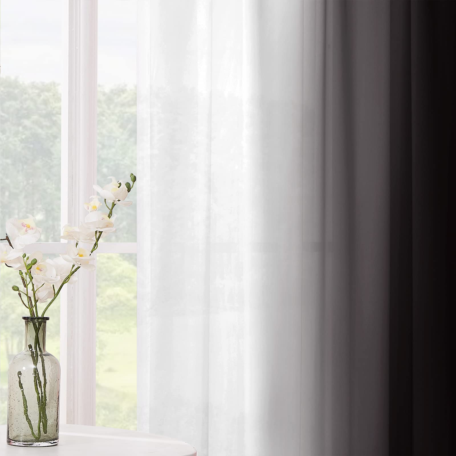 Melodieux Black Ombre Sheer Curtains 84 Inches Long for Living Room, Bedroom Chiffon Black White Gradient Rod Pocket Voile Drapes, 52 by 84 Inch, 2 Panels