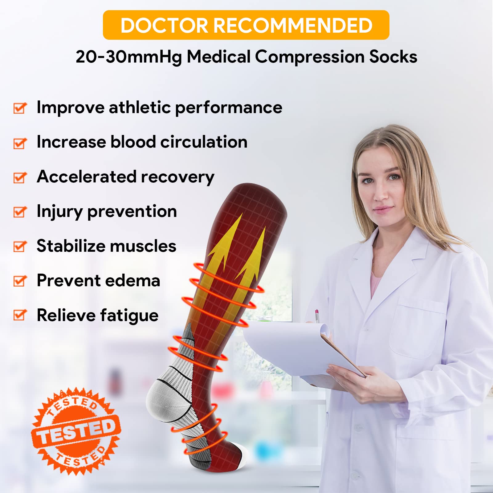 QCWQMYL Compression Socks for Women 20-30 mmhg Knee High 1 Pairs Black Grey Circulation Compression Socks Men Athletic