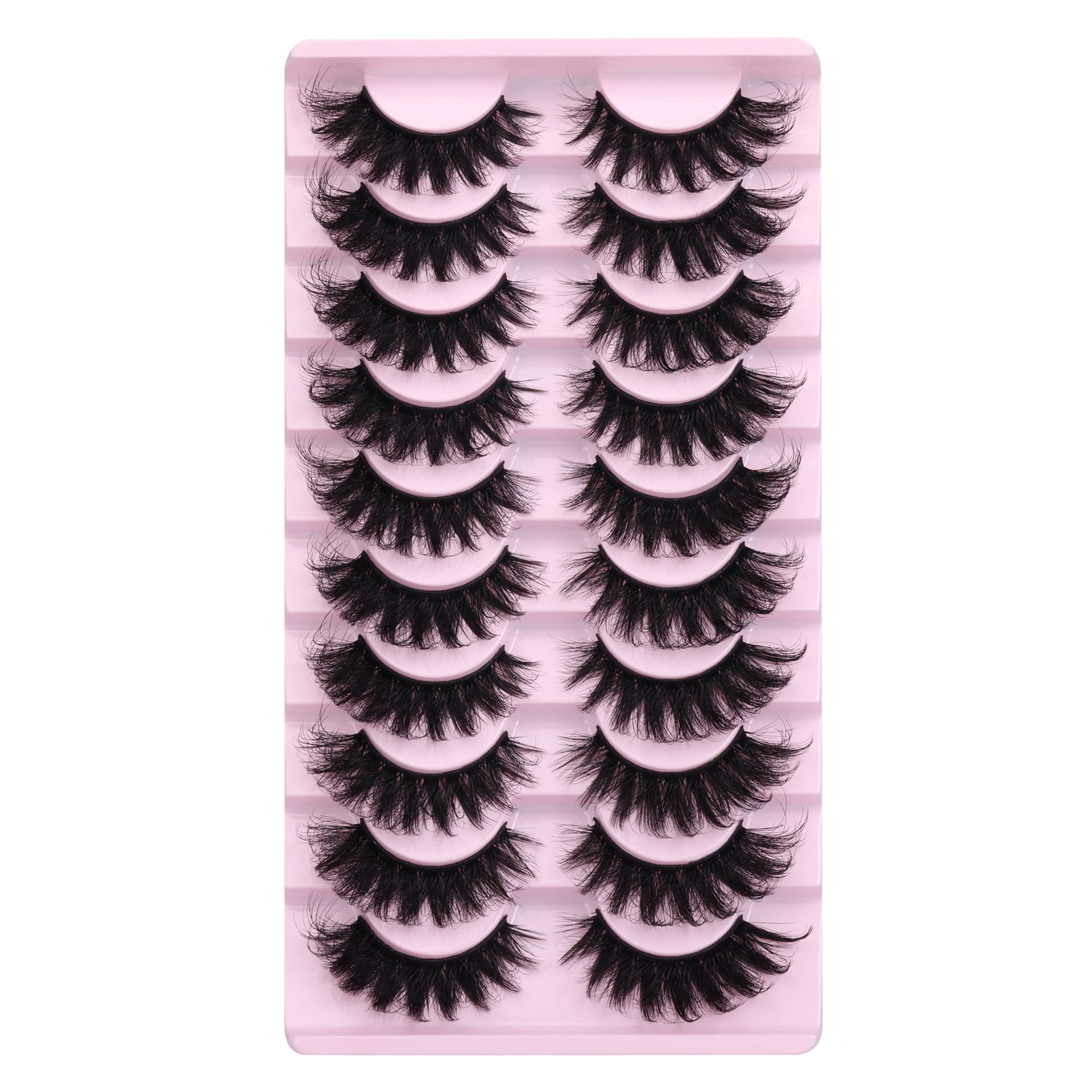 wiwoseo Eyelashes Dramatic Mink Fluffy Lashes Cat Eyes Faux Mink Lashes Natural Wispy Fluffy Lashes 19MM 3D Effect Fake Eyelashes Dramatic 10 Pairs