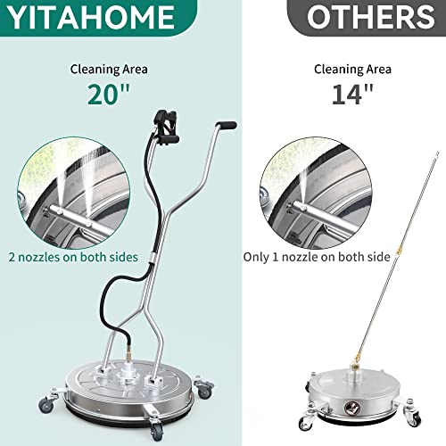 YITAHOME Pressure Washer Surface Cleaner, 20" Dual Handle with 4 Nozzles, High Pressure Cleaner for Driveways, Sidewalks, Patios, Decks Stainless Steel Housing & 3/8" Quick Connector, Max 4500 PSI