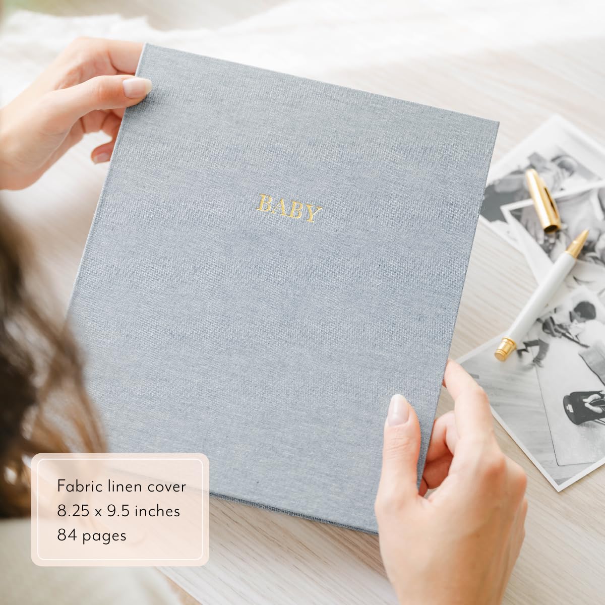 Sugar Paper Baby Keepsake Book - Memory Book from Pregnancy to First Year - Milestone Journal with Pocket Storage - Baby Shower Idea - Gender Neutral Gift - Cloth Hardcover - Mist Green