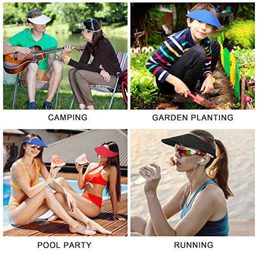 Retisee 12 Pcs Summer Foam Visors for Men Women Adjustable Foam Visors with Coil Bands Sun Visor Hat Golf Sun Protection Cap(Red, White, Black, Navy Blue, Gray, Blue)
