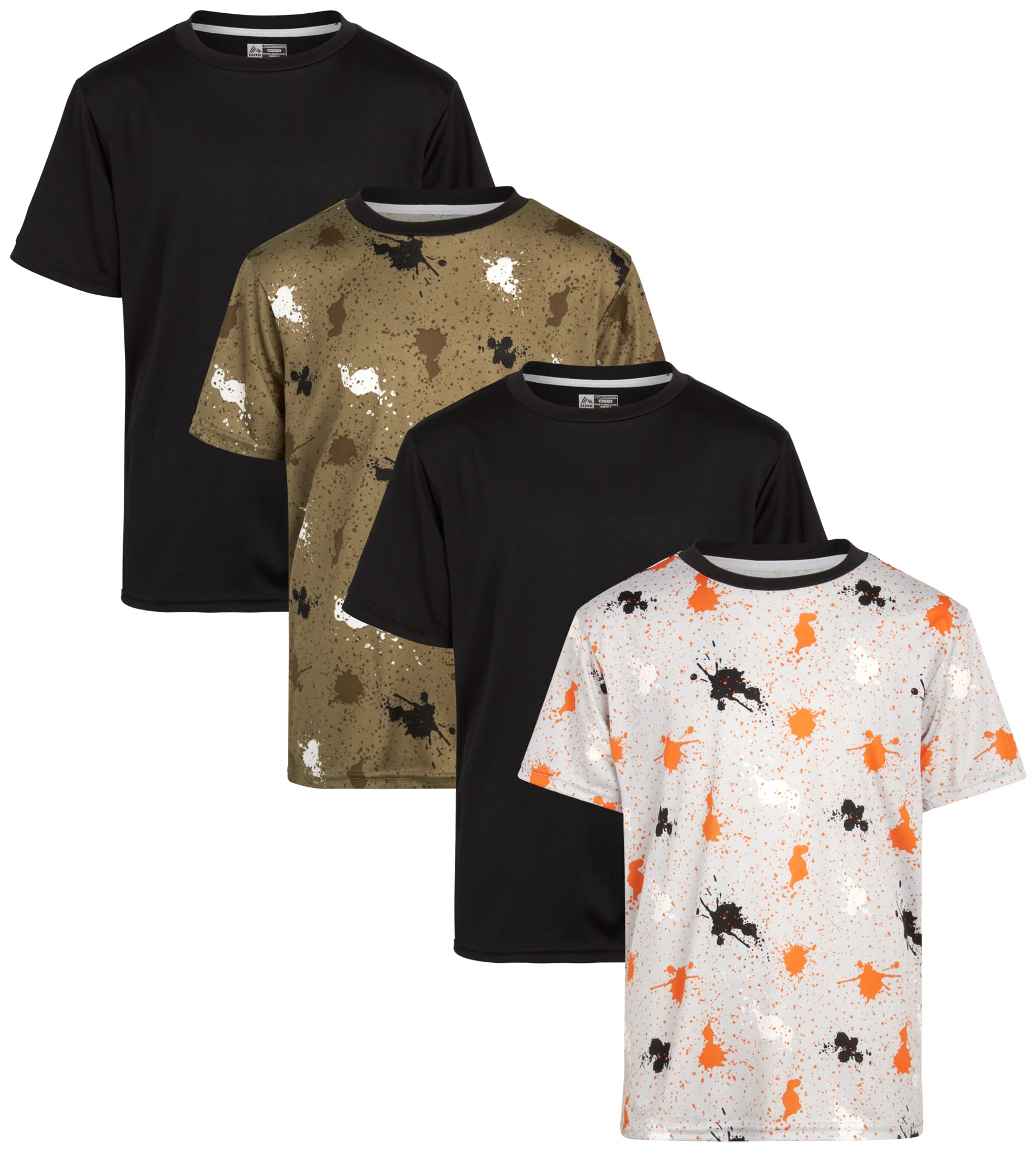RBX Boys' Active T-Shirts - 4 Pack Athletic Performance Short Sleeve Sports Tees (8-20), Size 10-12, Fatigue/Micro Chip