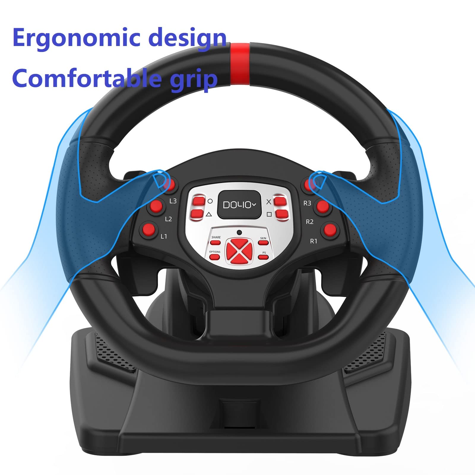 NBCP Racing Wheel,PS4 Steering Wheel Plug and Play Gaming Driving Volante PC 180° USB with Pedals Shifter Bundle for Windows PC / PS4 PlayStation 4 /PS3/Nintendo switch