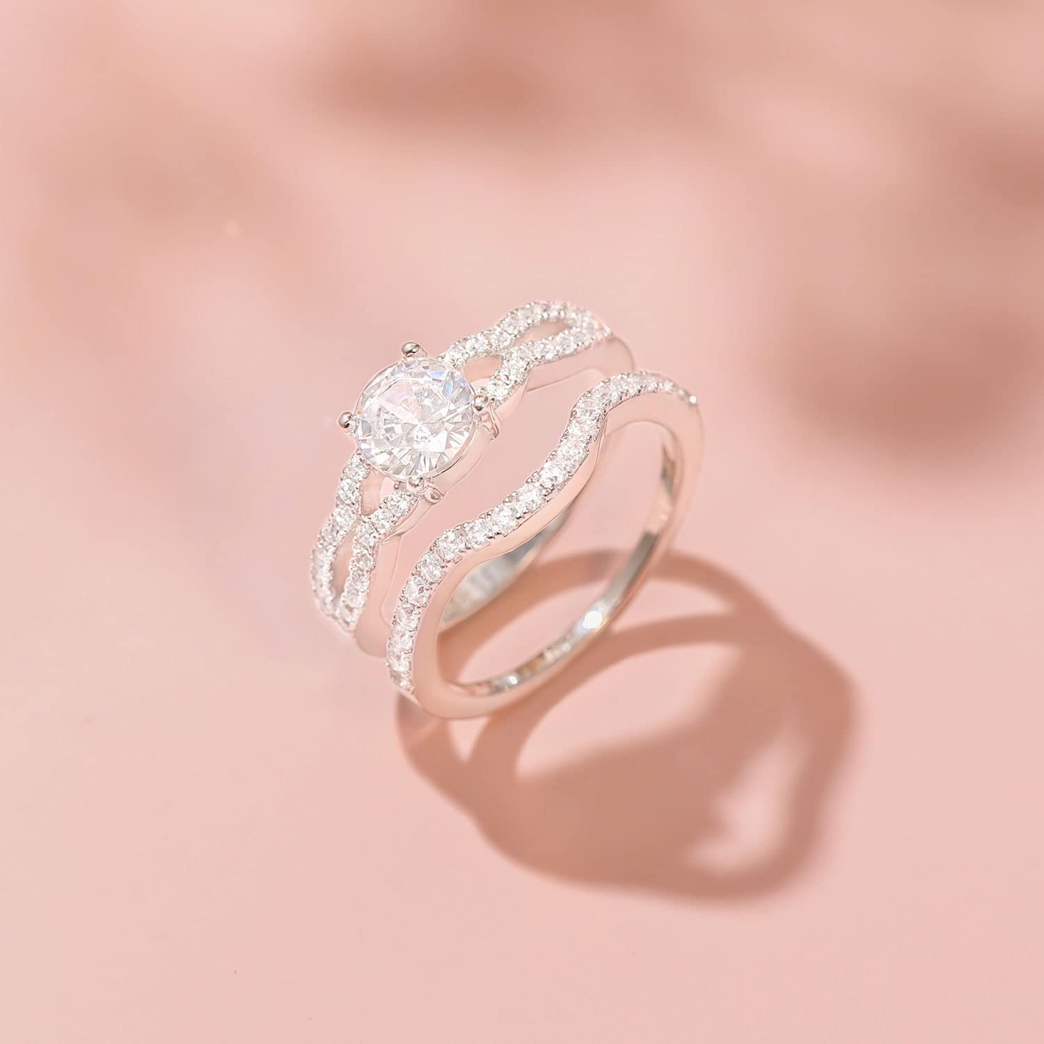 Mameloly 1ct Wedding Rings for Women Round Bridal Ring Sets Halo Cubic Zirconia Engagement Promise Rings for Her Size 7