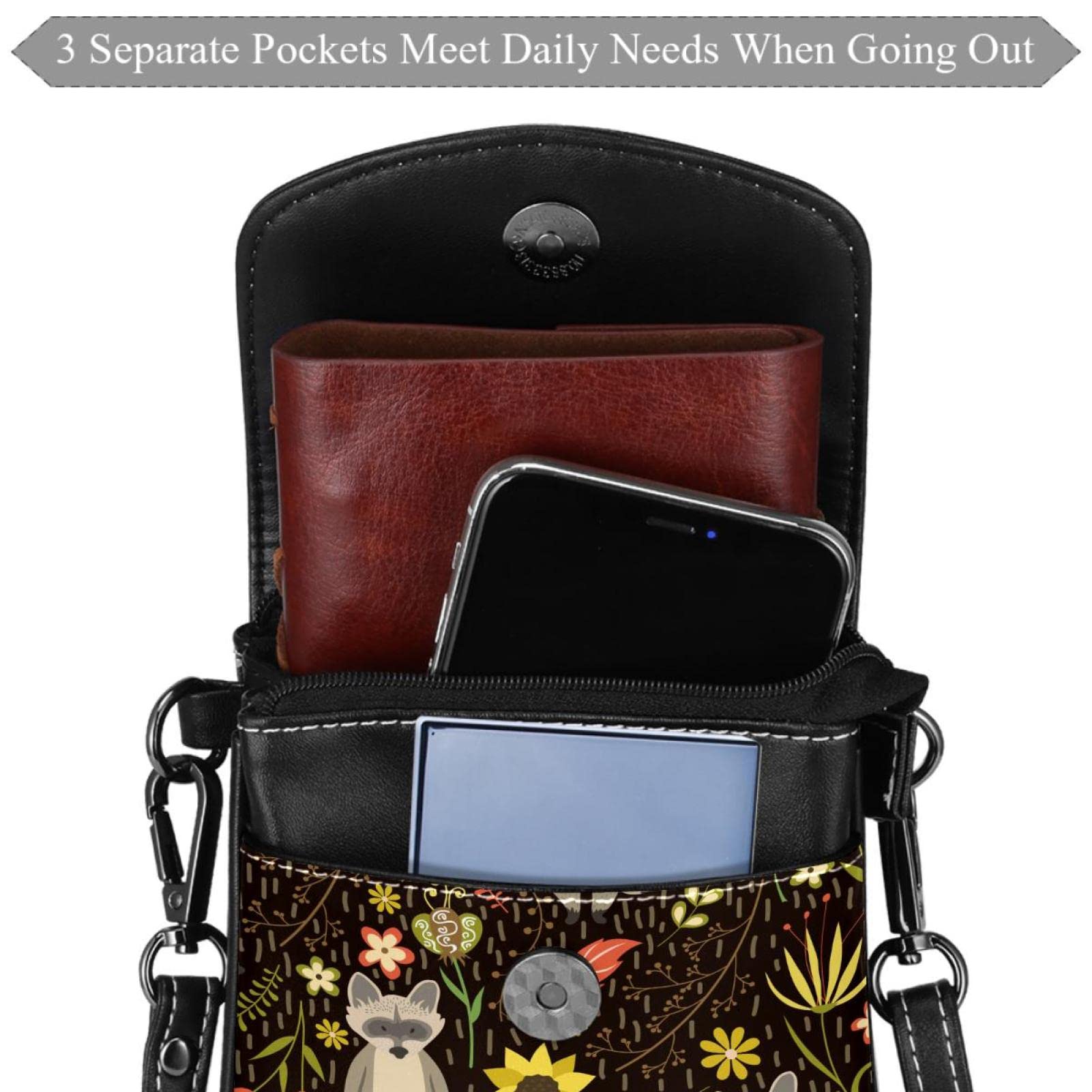 Small Crossbody Bag Forest Raccoon Cell Phone Purse Wallet