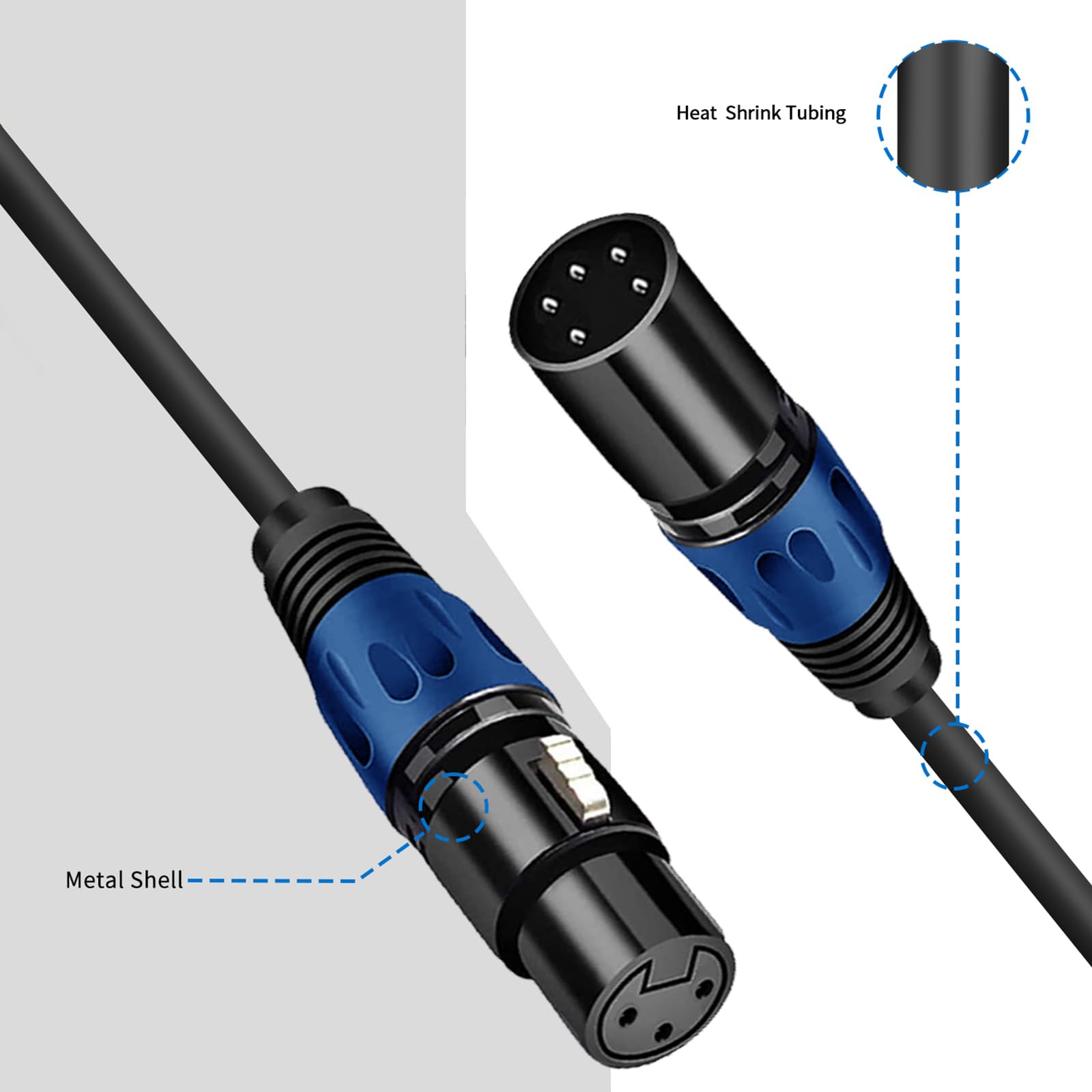 Seefeful (11.8inch /2Pack) 3 Pin XLR Female to 5 Pin XLR Male Audio Cable for Microphone DMX Stage Light Turnaround ,XLR3Fto XLR5M Adapter Cable