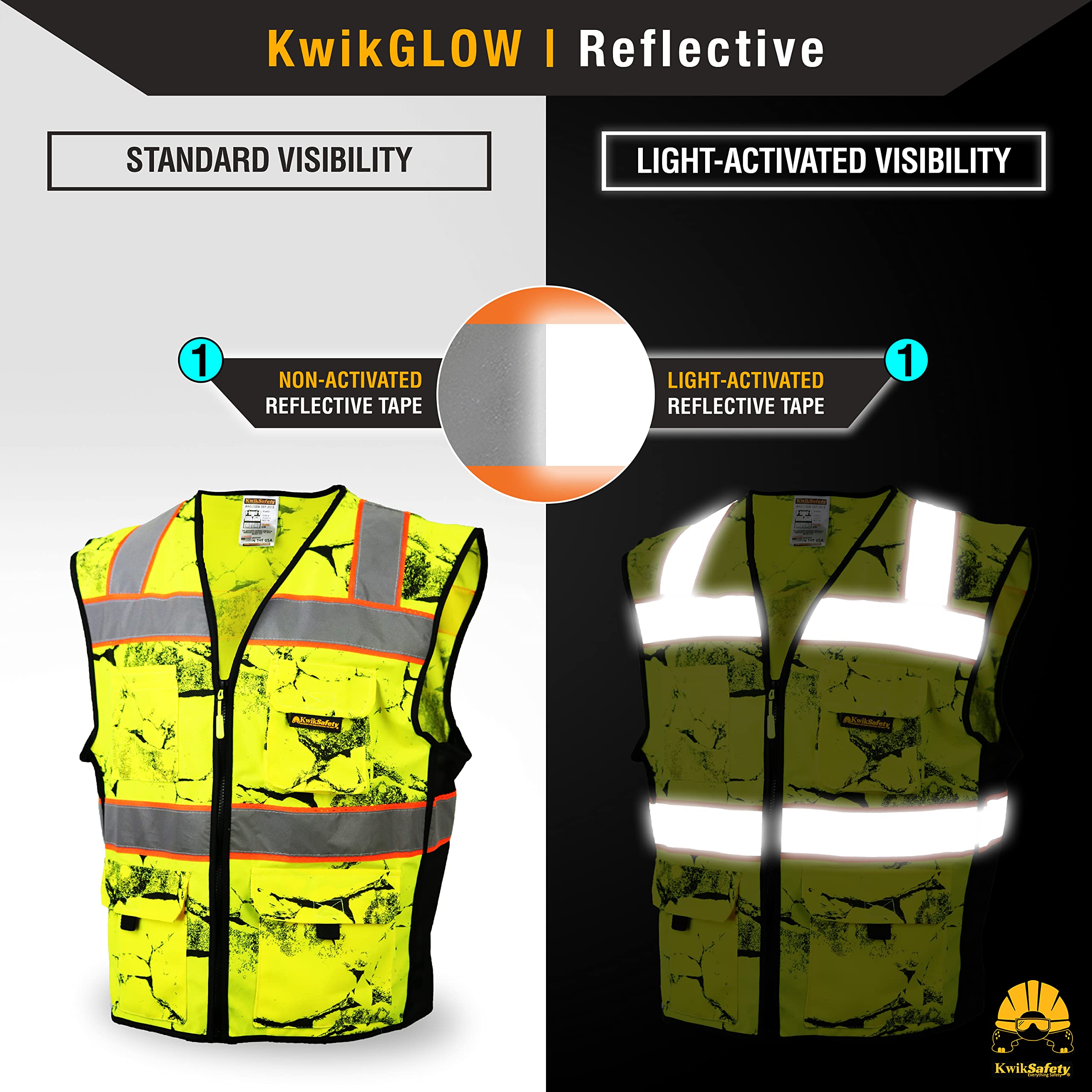KwikSafety - Charlotte, NC - UNCLE WILLY’S WALL Safety Vest [10 POCKETS] Class 2 ANSI OSHA High Visibility Reflective Camo Heavy Duty Mesh HiVis Construction Work HiViz Men/Yellow Black Large
