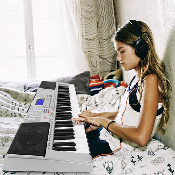 MUSTAR 61 Key Piano Keyboard, MEKS-400 Electric Piano Keyboard with Lighted Up Keys, Learning Keyboards Piano for Beginners, Piano Stand, LCD Screen, Headphones, Microphone, Kids Birthday Gifts