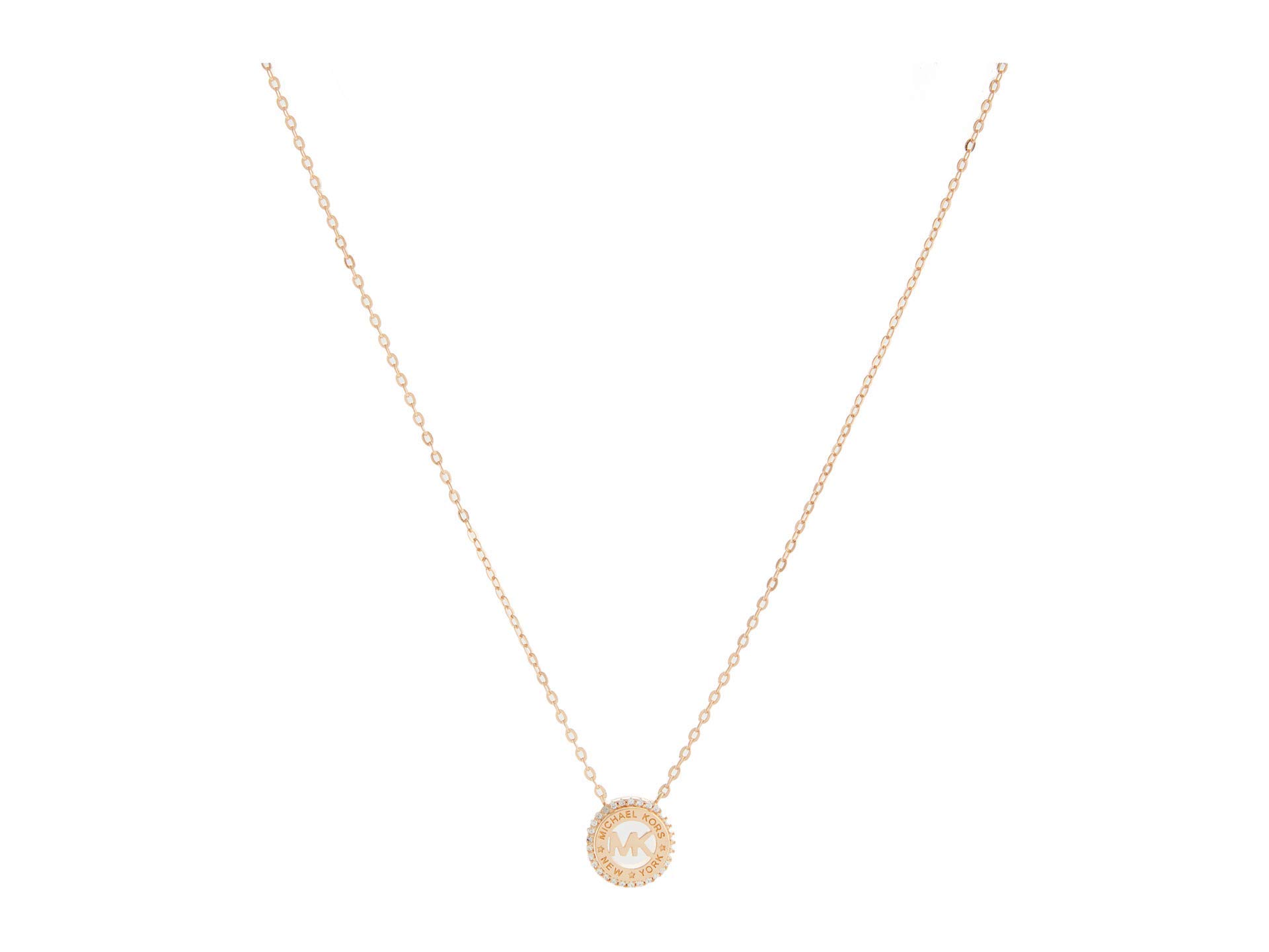 Michael Kors Sterling Silver Dainty Logo Pendant Necklace 14k Rose Gold Plated One Size