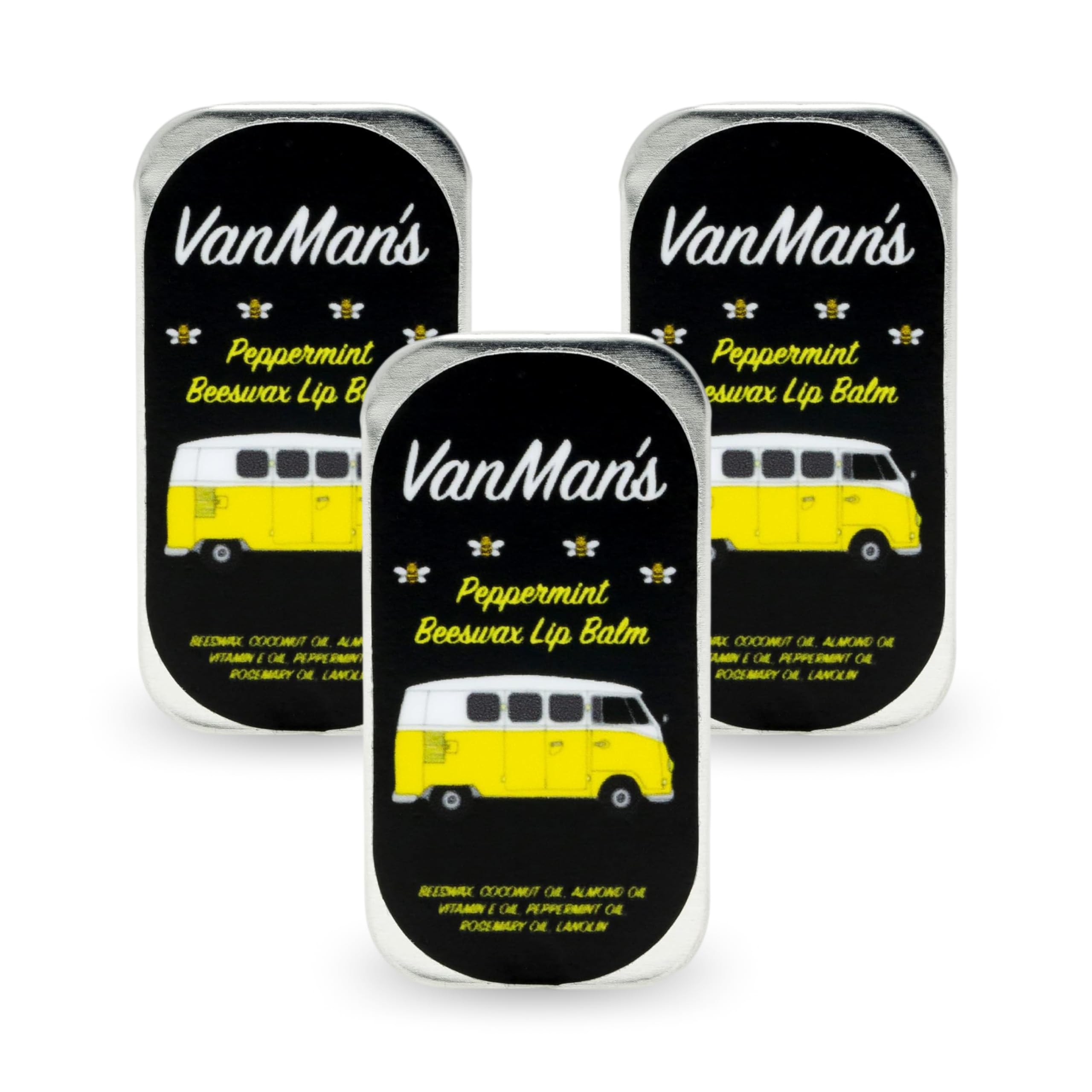 Vanmanâs - Handmade Peppermint Beeswax Lip Balm (3 Pack) - Peppermint Lip Balm with Rosemary, Almond and Coconut Oil - Bee Balm with Vitamin E - Peppermint Balm Ideal for Dry Lips