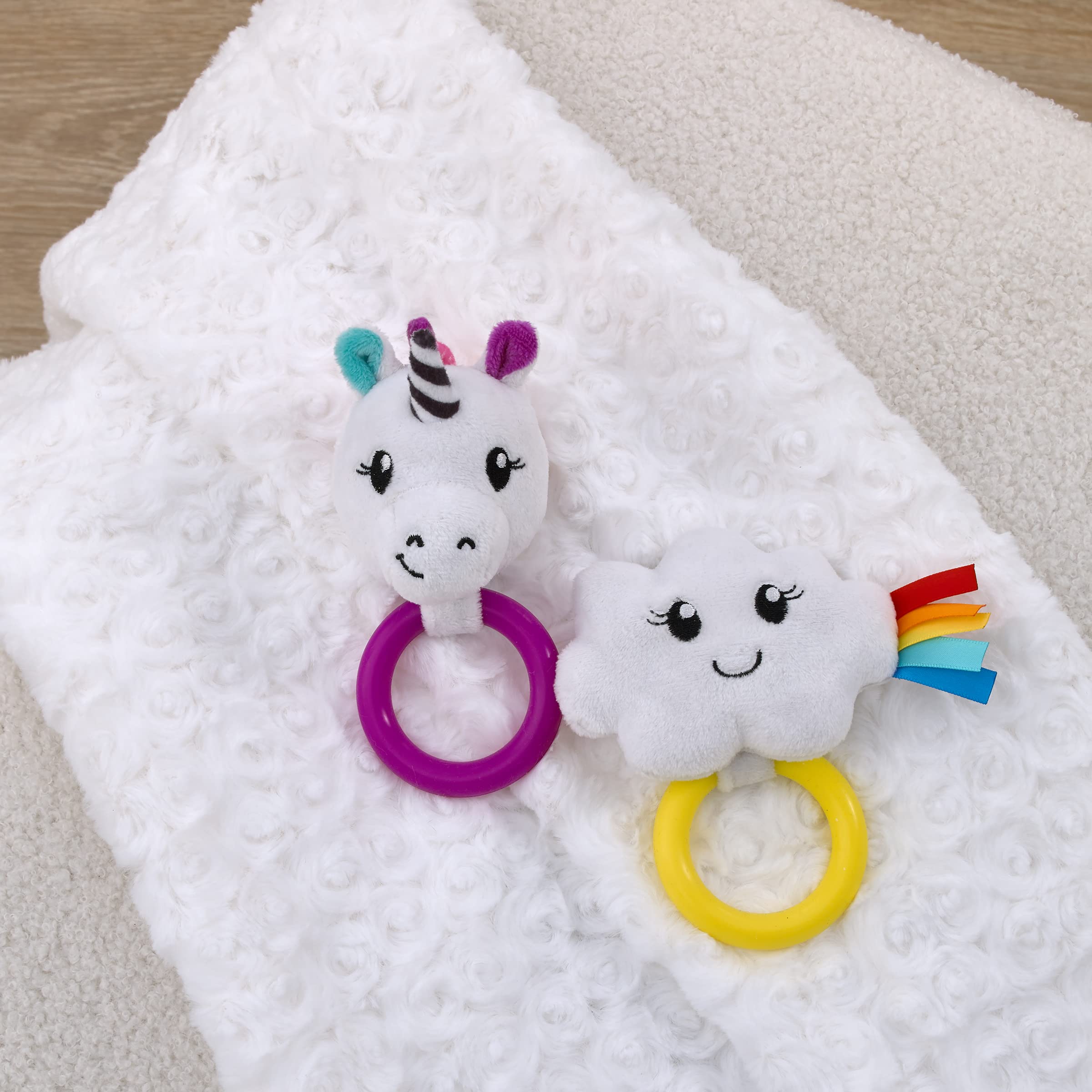 Sassy Baby Larry Llama and Cactus Multi-Colored Developmental Plush Teether Rings Two Pack with Rattle