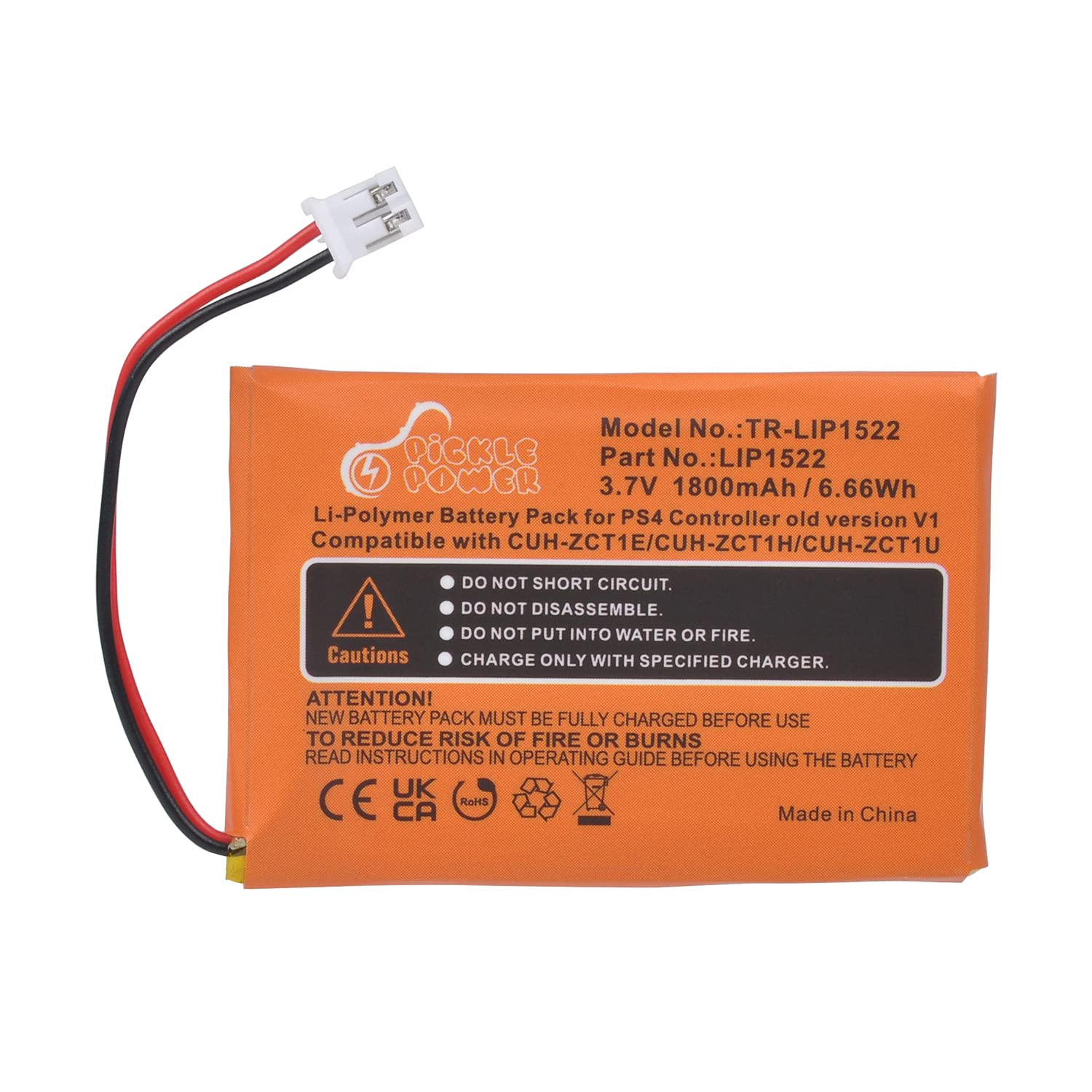 LIP1522 PS4 Controller Battery,Pickle Power 2 Pack 1800mAh Playstation 4 Controller Battery for Sony PS4 DualShock CUH-ZCT1 Series with Big Plug