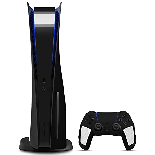 NICEMOVIC PS5 Accessories Plates for Playstation 5 Disc Edition, Cover Plates Compatible with PS5 Console, ABS Anti-Scratch Dustproof Replacement Face Plates with 1 Pack PS5 Controller Skin (Black)