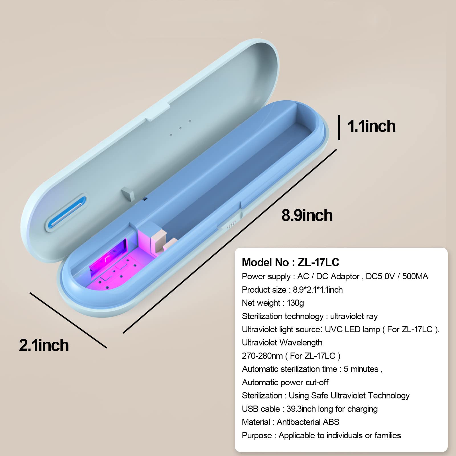 VAPTEC Toothbrush Travel Case Toothbrush Covers Portable Toothbrush Holder with Cleaning Light for Home and Travel (blue)