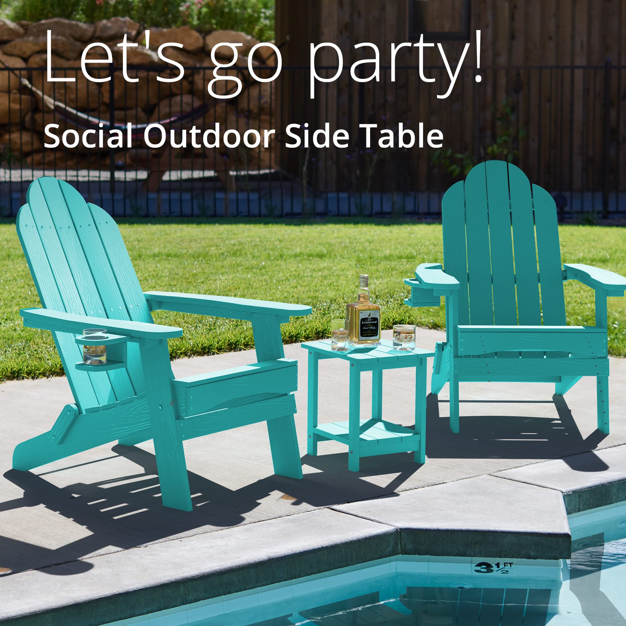 LUE BONA Adirondack Outdoor Side Table, 2-Tier Red Poly Patio End Table Weather Resistant, Morden Side Table for Patio, Pool, Porch