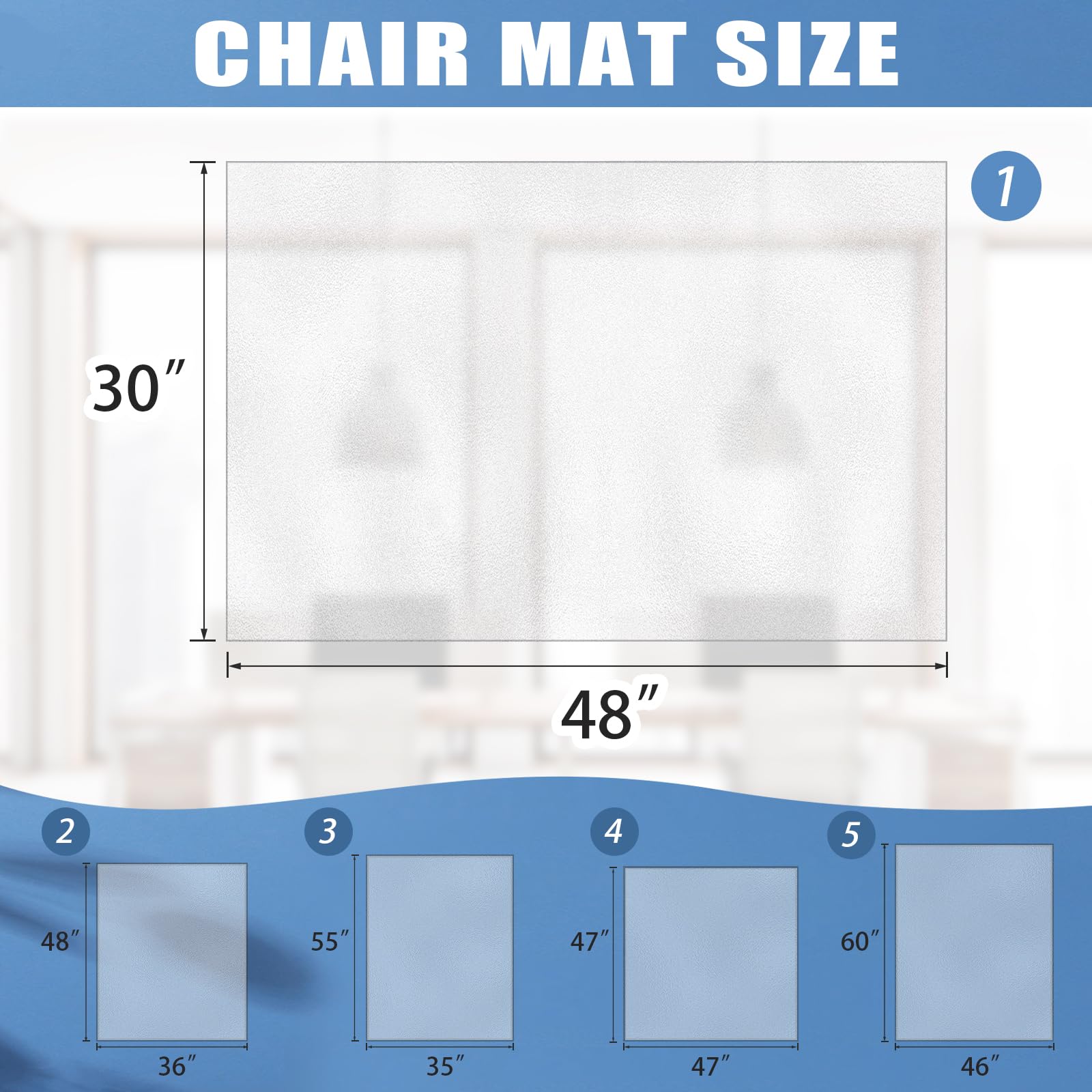 LuxStep Office Chair Mat for Carpet, Hard Wood Tile Floor Mats,Transparent Anti-Slip Computer Desk Chair Mat for Carpeted Floors, Home Office Floor Protector-30 x48,Rectangle