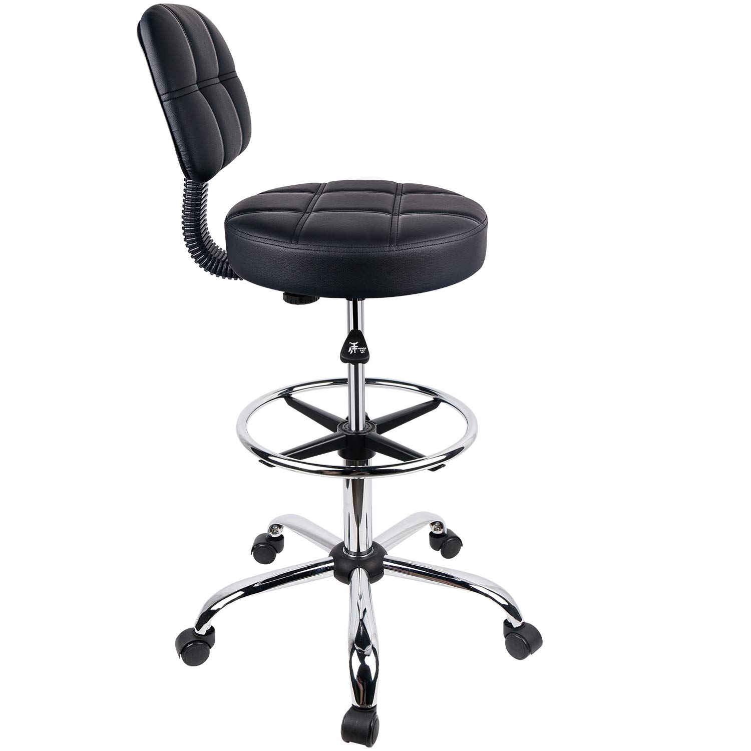 Leopard Round Drafting Chair, Adjustable Swivel Tall Drafting Stool Office Chair for Standing Desk, with Back and Footring - Black (Black)