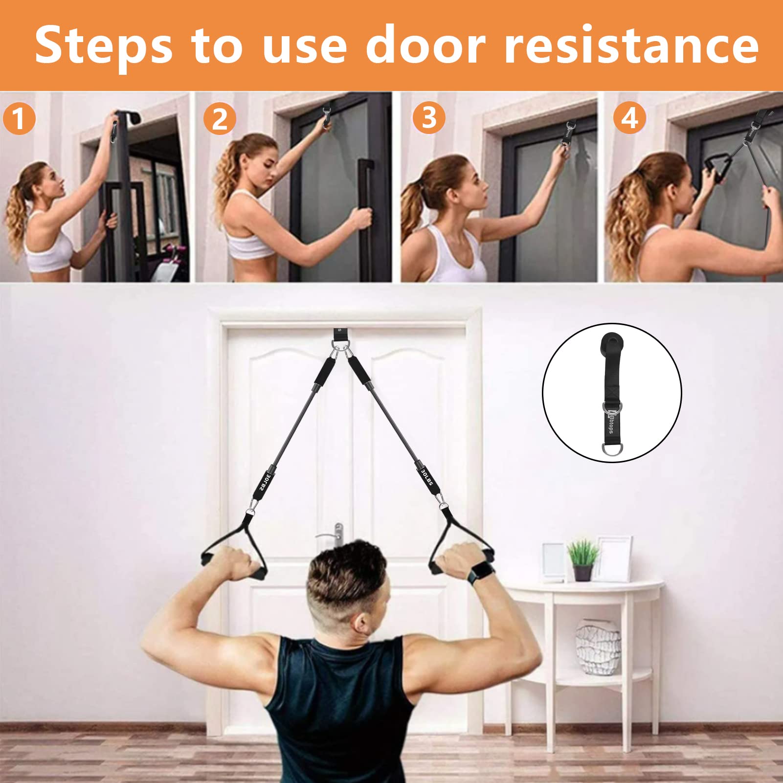 Premium Exercise Pull Handle Resistance Bands with Door Anchor,Resistance Band Handles for Cable Machine,Replacement Fitness Equipment for Pilates, Yoga, Strength Trainer, Home Gym Working Out Handle
