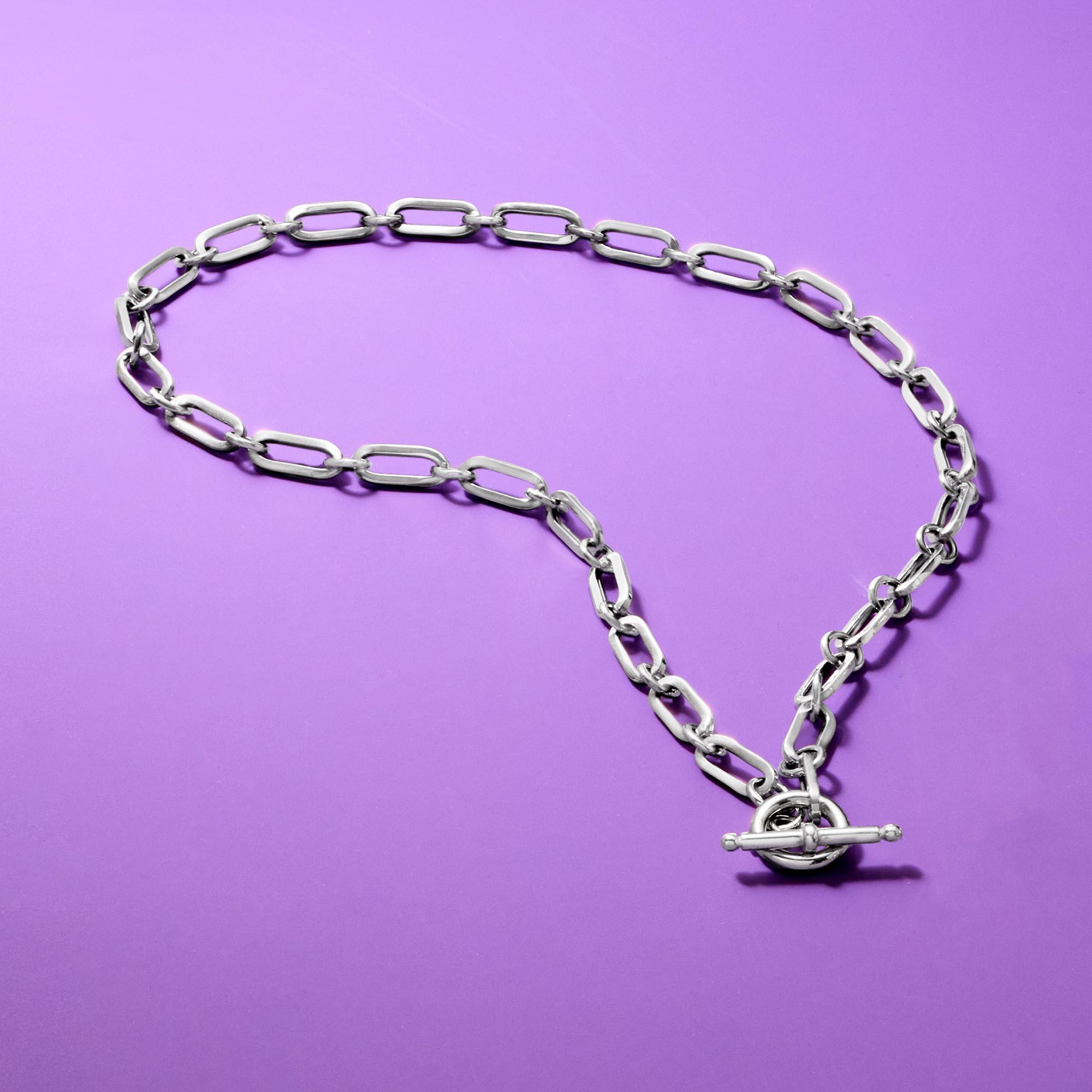 Ross-Simons Italian Sterling Silver Paper Clip Link Toggle Necklace. 16 inches