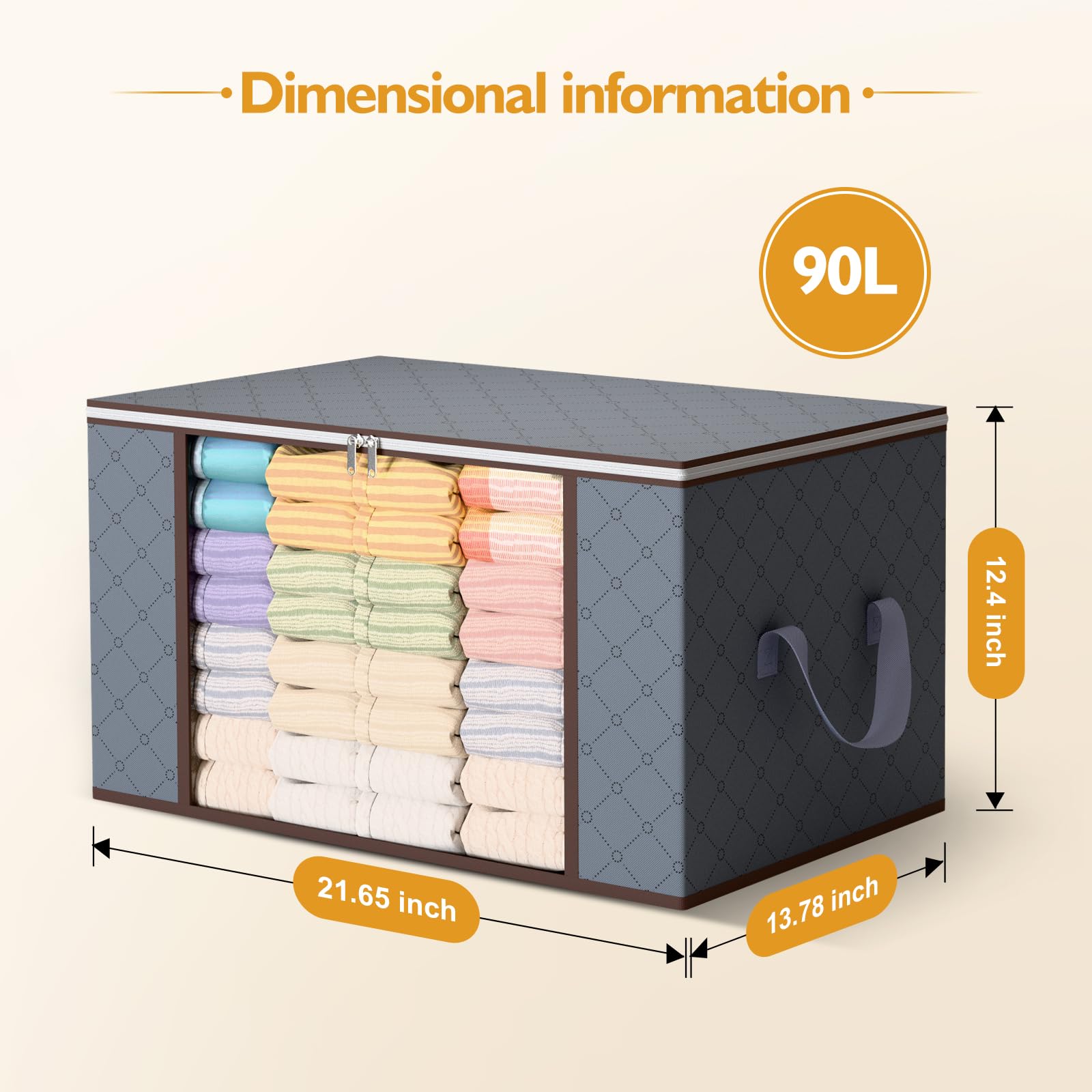 zhulimou Large storage bags.90L large capacity,3 Pack 90L storage and organization bag for Clothing, Towels,Blanket, Comforters, Bed Sheets,Grey