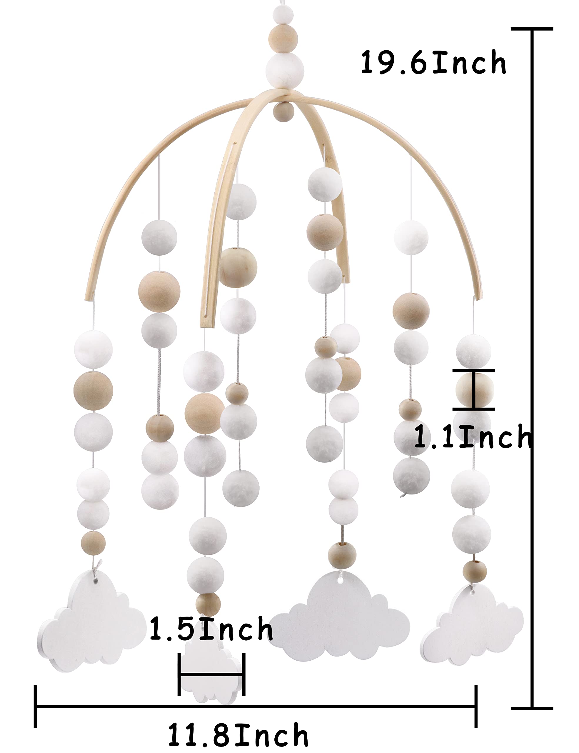 SUPICKET Home Decoration Lovely Wooden Bead Mobiles Bed Felt Baby Ceiling Accessories (White Ball Cloud)