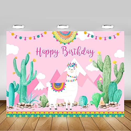 Mocsicka Llama Birthday Backdrop Mexican Cactus Alpaca Birthday Background oh La Llama A Whole Llama Fun Birthday Party Decoration (Pink, 7x5ft (82x60 inch))