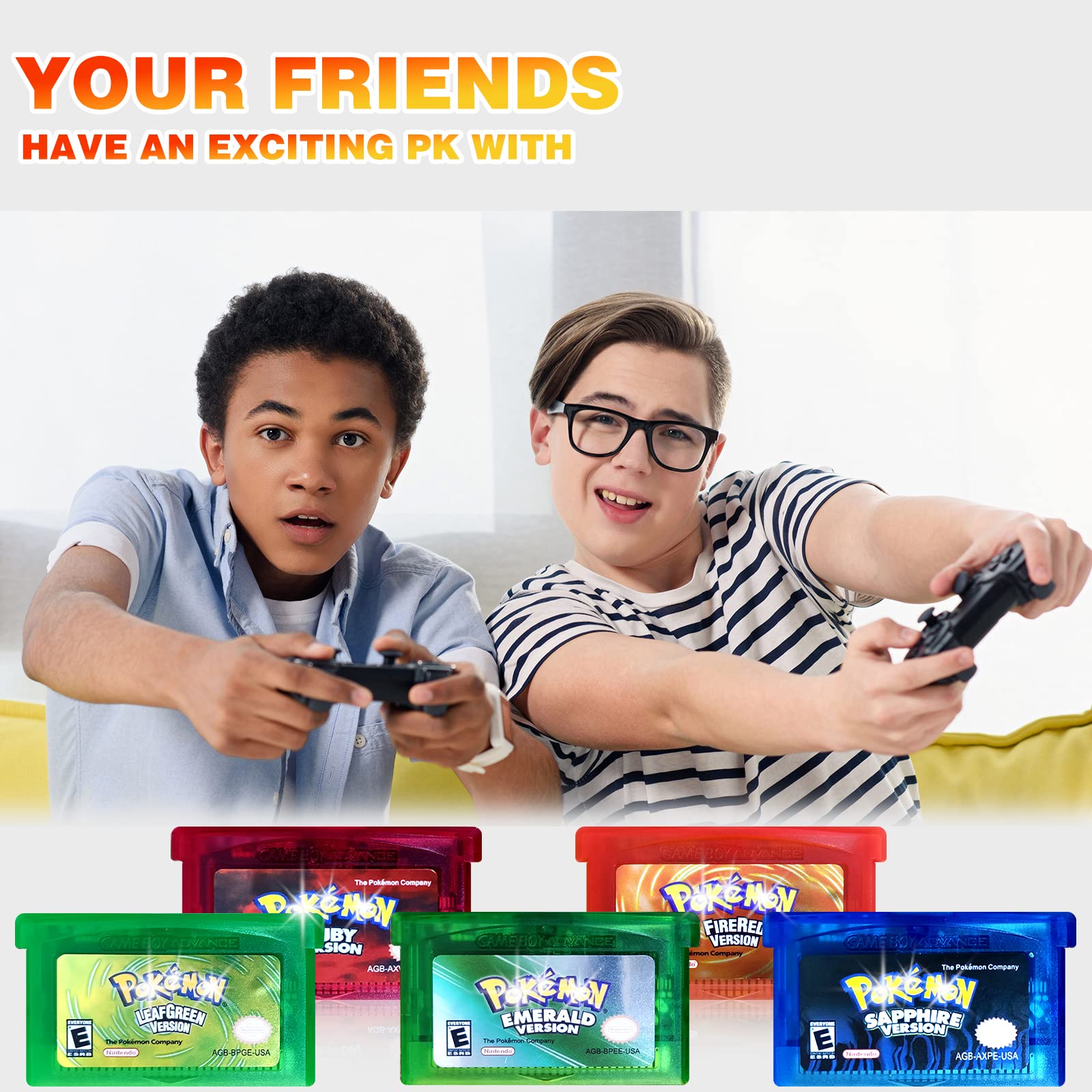 QUANBO 5 Pcs Ruby,Emerald,Sapphire,LeafGreen,FireRed Version GBA Game,Monster Third-Party Cards Gameboy Cartridge Compatible with GBM/GBA/SP/NDS/NDSL (Reproduction Game Cards)