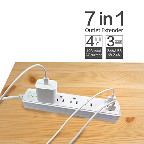 Power Strip with USB ZLMHONE Power Strip with 4 Outlet 3 USB Ports 5 Feet Extension Cord Multi Outlets Flat Plug Power Bar Desktop Charging Station for iPhone/iPad/PC/Home/Office/Dorm/Travel