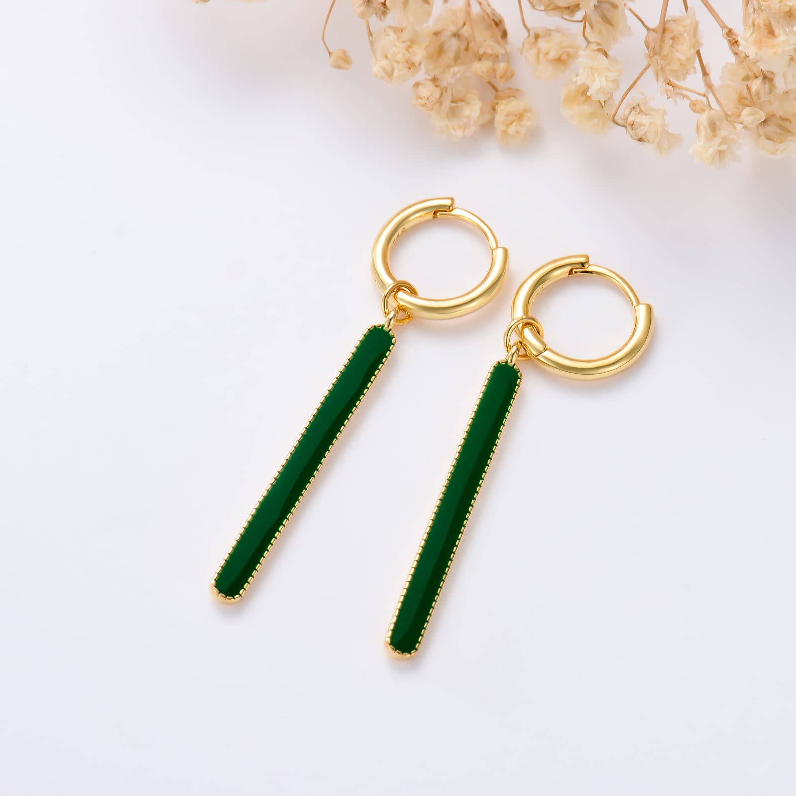 PLATYCO Green Bar Earrings for Women 925 Sterling Silver Green Dangle Earrings Earrings for Women