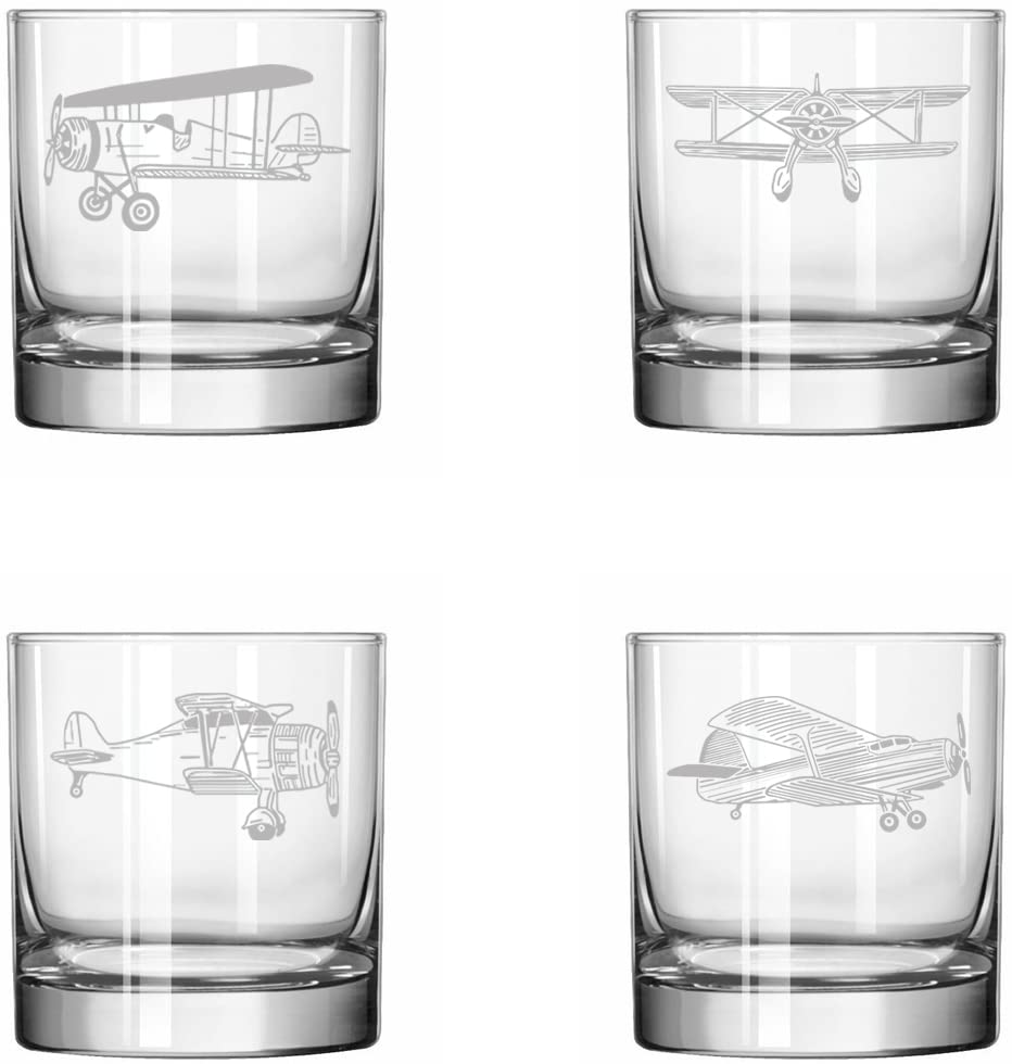 MIP Brand Set of 4 Glass 11 oz Rocks Whiskey Old Fashioned Glass Aviation Airplane