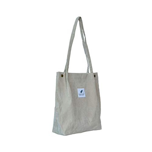 MODANA Corduroy Tote Shopping Bag with Interior Pocket, Reusable Washable and Ecofriendly, Perfect Totes for Shopping Travelling School and So on (Beige)