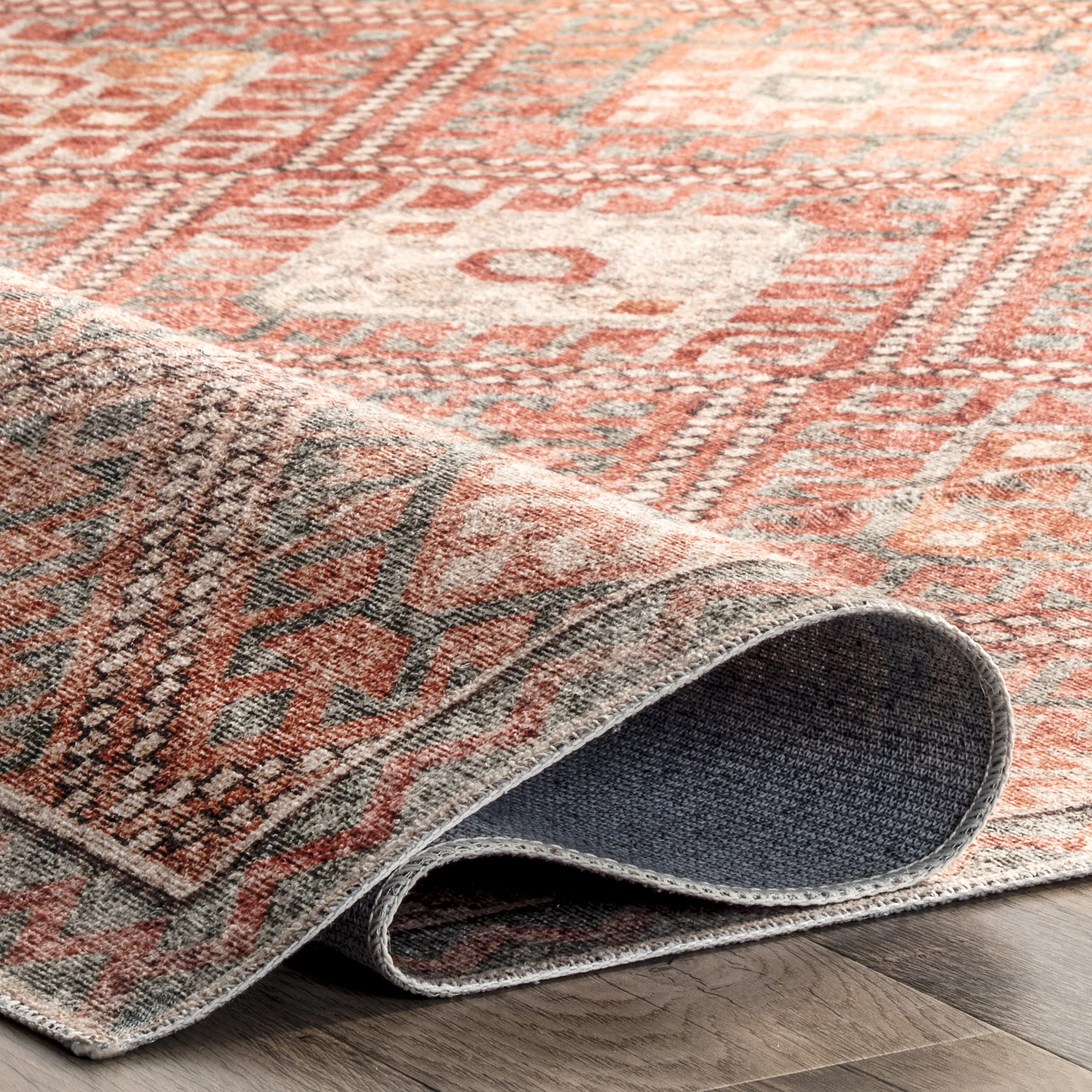 nuLOOM Serenity Machine Washable Diamond Trellis Ultra Thin Area Rug, 8' x 10', Peach
