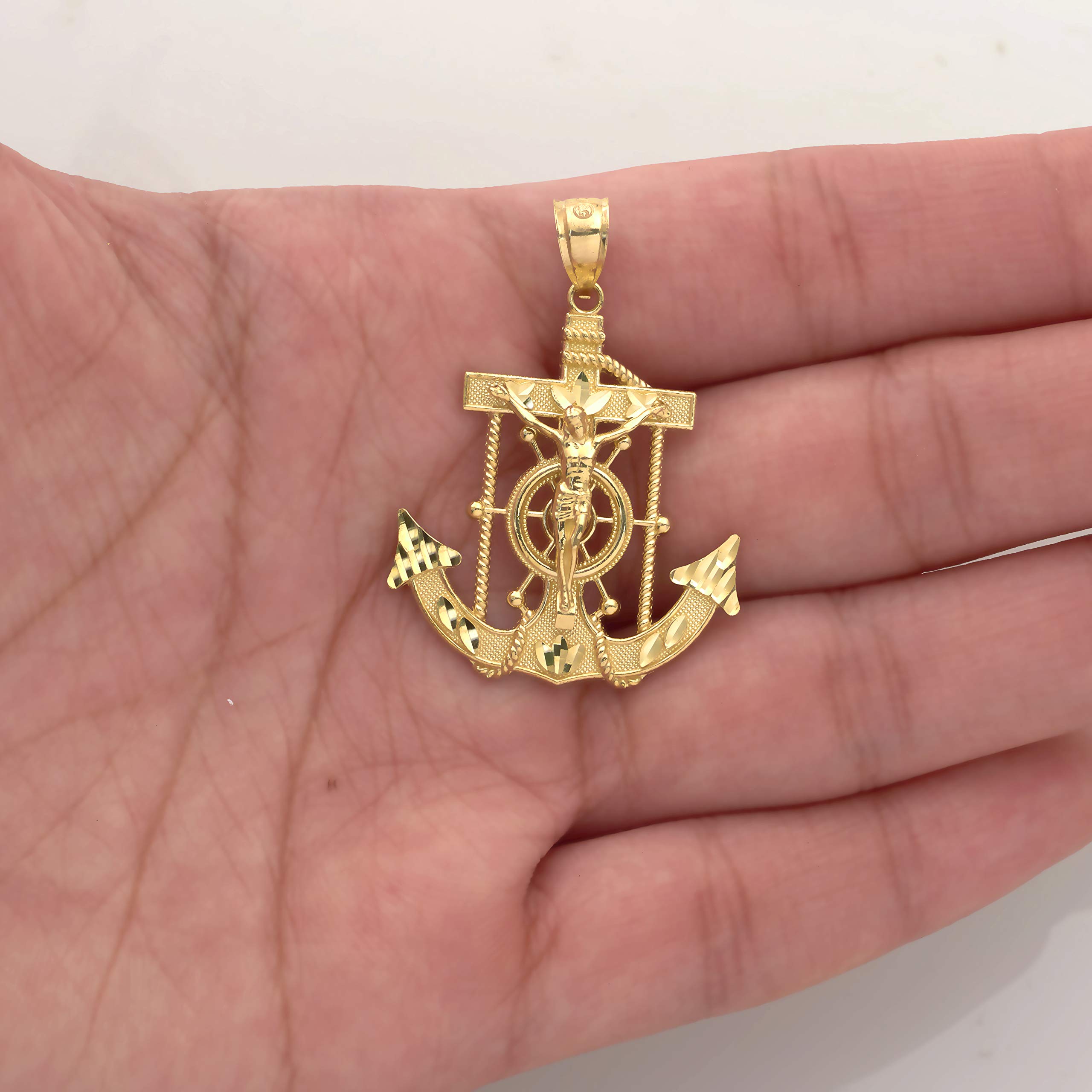 LoveBling 10K Yellow Gold Diamond Cut Jesus Cross/Anchor (1.50" x 1.00")