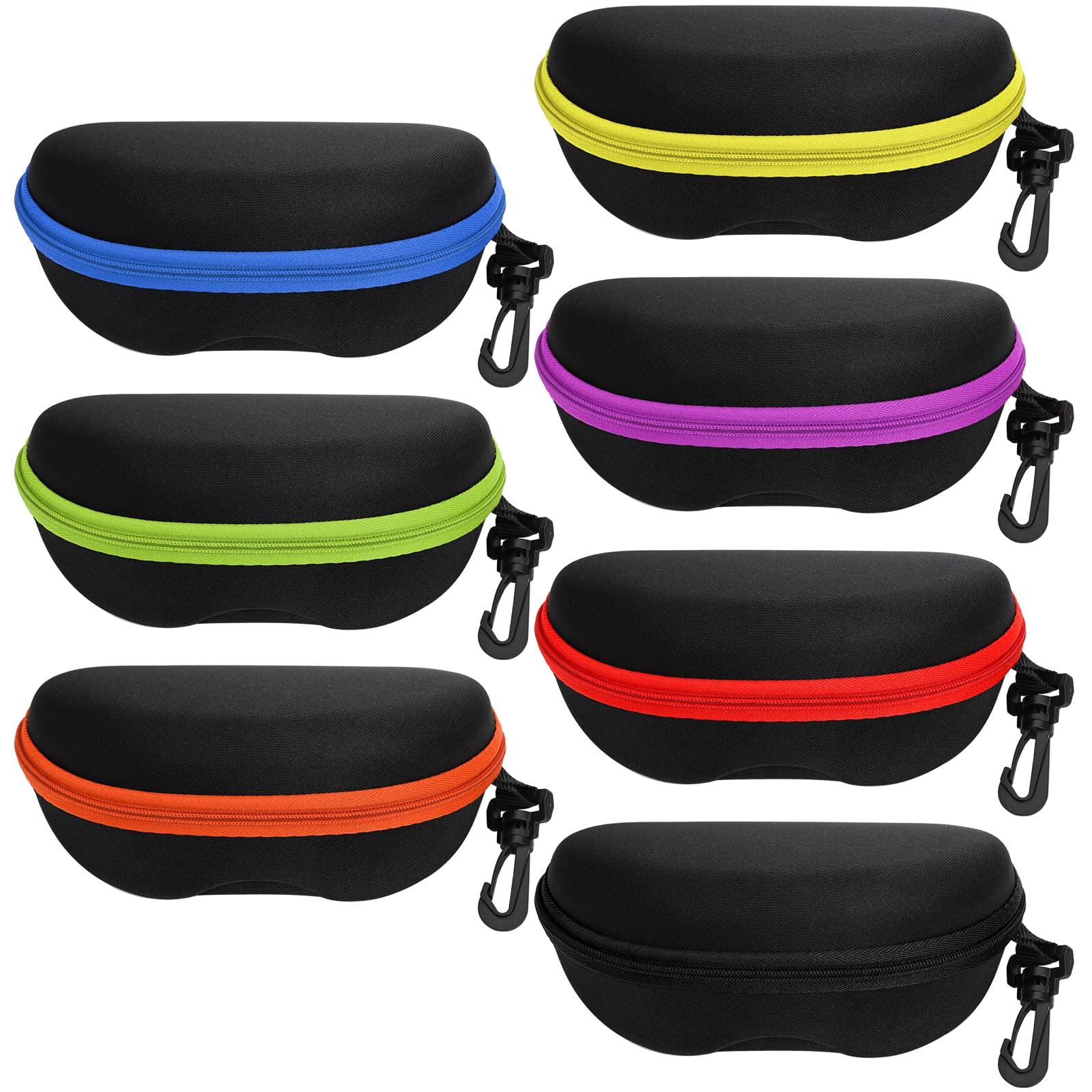 Nicunom 7 Pack Sunglasses Case, Safety Glasses Cases, Portable Zipper Travel Eyeglasses Cases with Hook For Mens and Womens