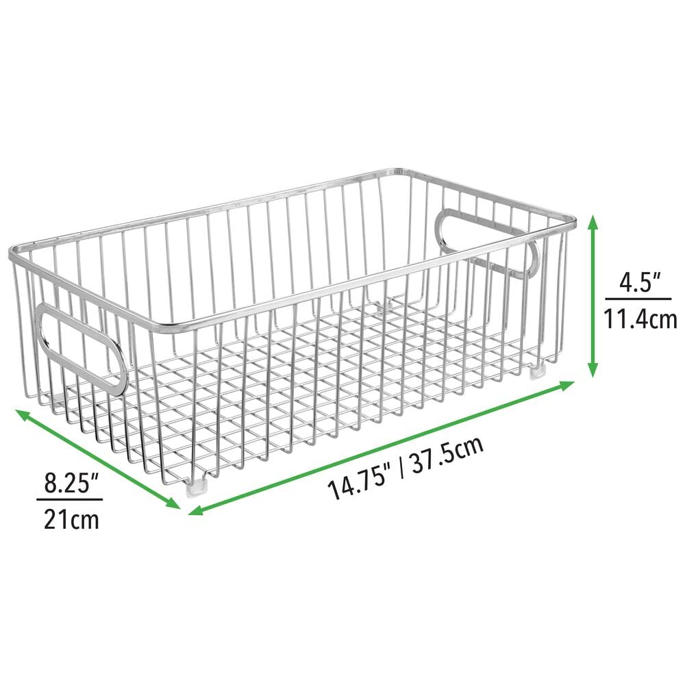 mDesign Decorative Metal Drawer Organizer Tray, Storage Organizer Bin Basket with Handles, for Closets, Bedrooms, Entryways, Mudrooms, Kitchens, Pantry, Bathrooms - 8" Wide, 2 Pack - Chrome