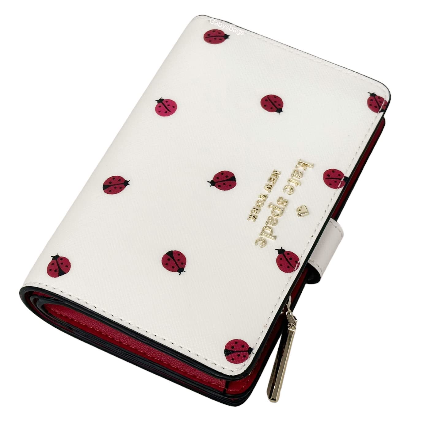 Kate Spade York Staci Ladybugs Printed Cream Multi Medium Compact Bifold Wallet