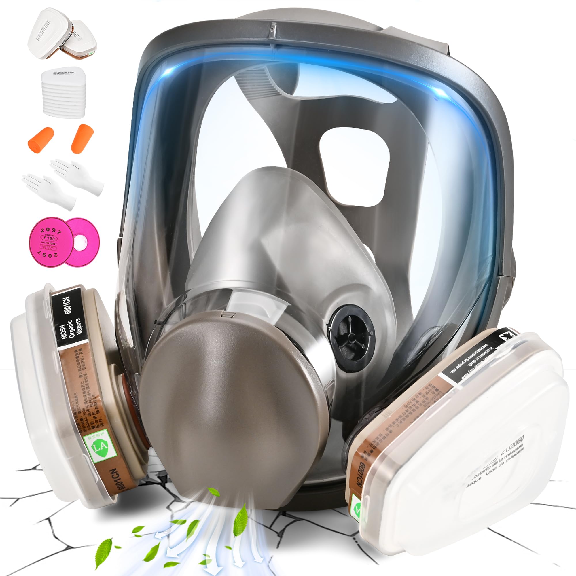 Yaludm Full Face Respirator Mask with Filter - Reusable Gas Masks with 6001 Activated Carbon Filter, Mask Respirators for Painting, Dust, Welding, Cutting, Woodworking, Chemical, Organic Vapor
