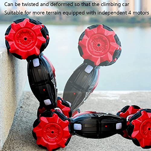 RC Stunt Car, 4WD 2.4GHz Remote Control Car Deformable All-Terrain Off Road Car, 360 Degree Flips Double Sided Rotating Race Car with Gesture Sensor Watch Lights Music for Kids (Red) N5