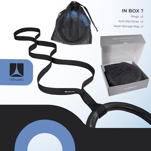 Rebuwo Professional Gymnastic Rings, Gym Rings with Straps, Pull Up Rings, Non-Slip Gymnastic Rings, Pull up Rings with Straps, Gymnastic Rings with Adjustable Straps