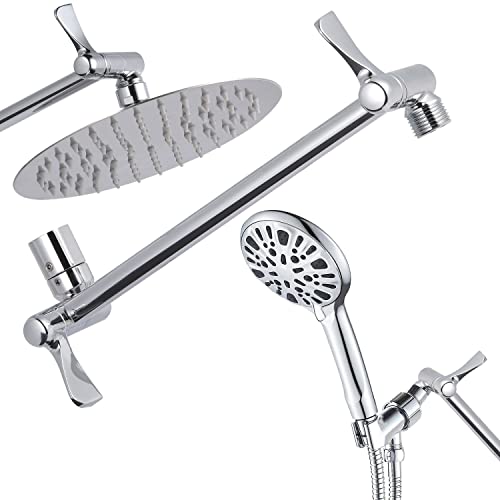 Shower Extension Arm, Eolax Solid Brass Adjustable Shower Pipe Extender with Universal Connection to Fixed Shower Head (11" Chrome)