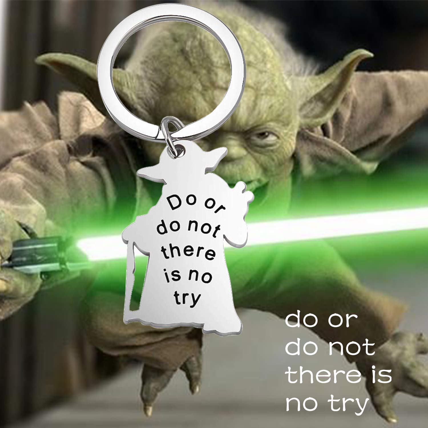 KUIYAI Do or Do Not There is No Try Keychain Star Master Jedi Gifts (Keychain Silver)