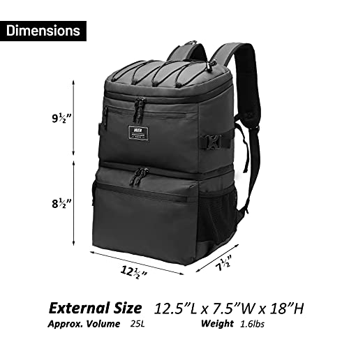 MIER Insulated Cooler Backpack Leakproof 2 Compartment Back Pack Cooler Bag Large Waterproof Lunch Backpack with Coolers for Men Women to Work Beach Picnics Camping Hiking, Double Deck (25 L, Black)