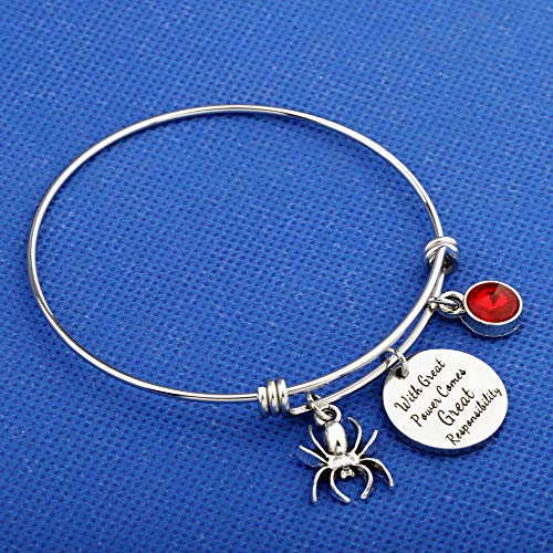 KUIYAI With Great Power Comes Great Responsibility Bracelet with Spider Charm Bangle Movie Gift Inspiration Jewelry