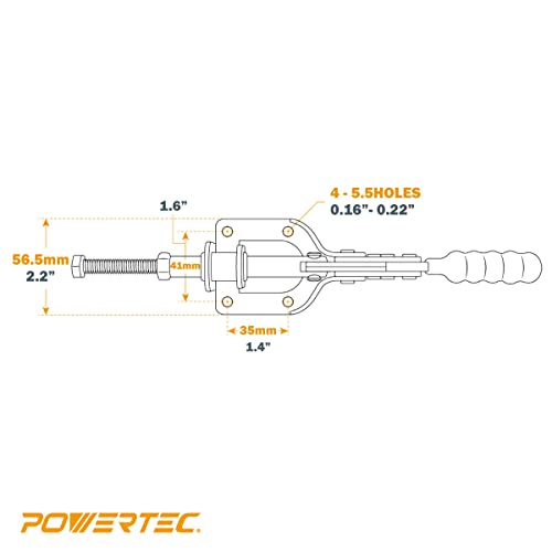POWERTEC 2PK Toggle Clamp, 300lbs Holding Capacity, 302F Quick Release Push/Pull Clamp for Woodworking Jigs and Fixtures, Pocket Hole Jigs, Welding, CNC (20304-P2)