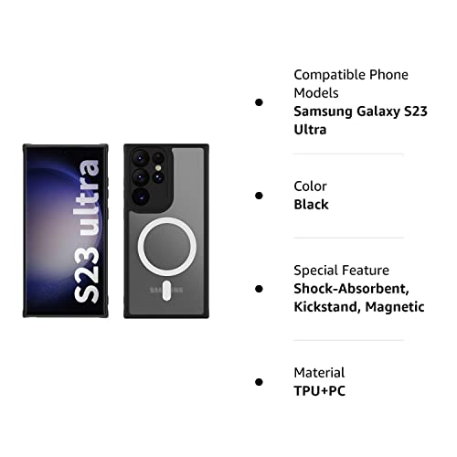 YMHML for Samsung Galaxy S23 Ultra Magnetic Case, Galaxy S23 Ultra Case with Camera Cover, Translucent Matte Back Anti-Fingerprint Shockproof Phone Case Compatible with Wireless Charger