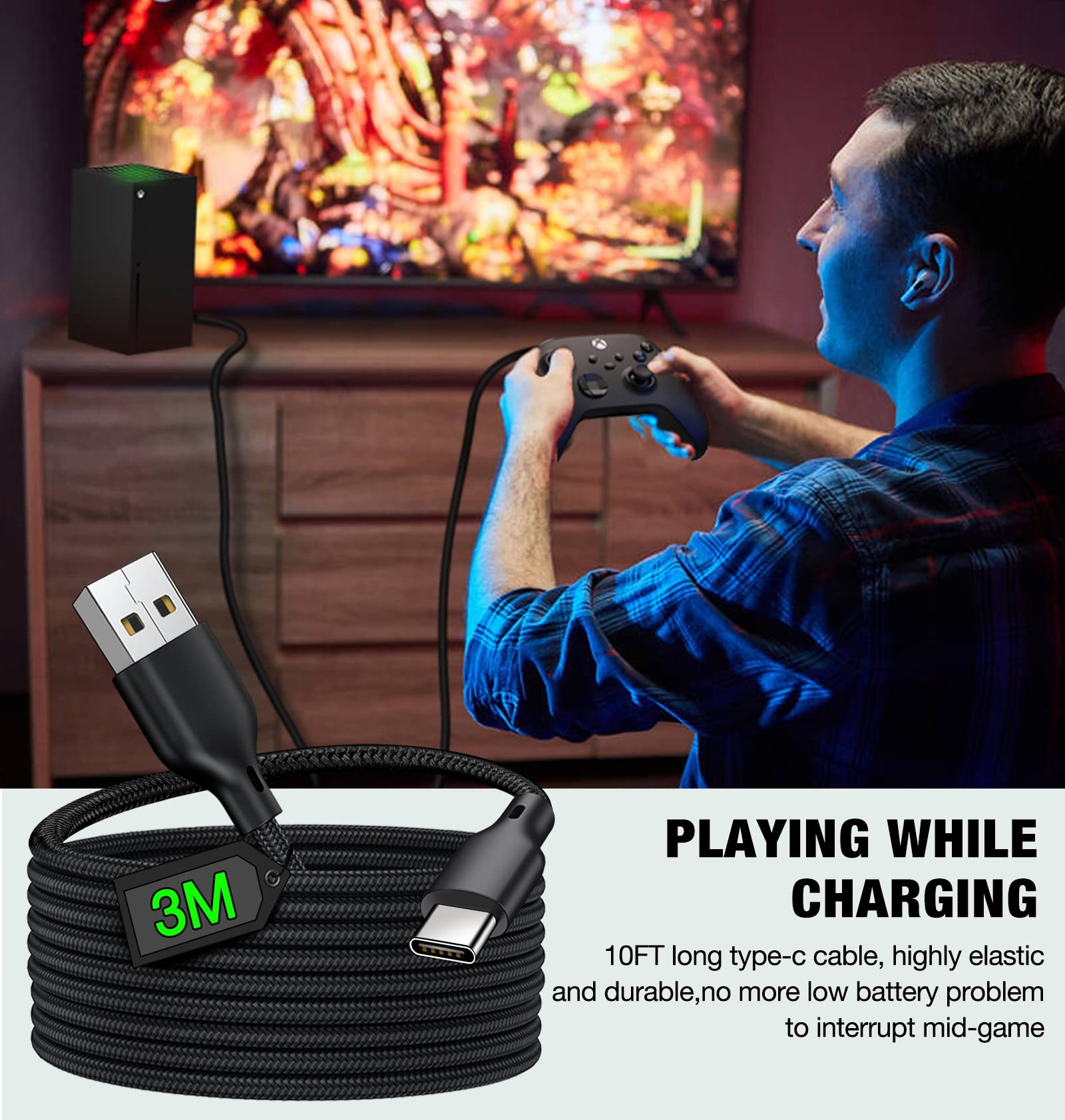 Rechargeable Battery Pack for Xbox One/Xbox Series X|S with 2x1500mAh Controller Battery Pack, Series X|S Rechargeable Battery Play&Charge Kit with 10ft Charging Cable & 4 Battery Covers