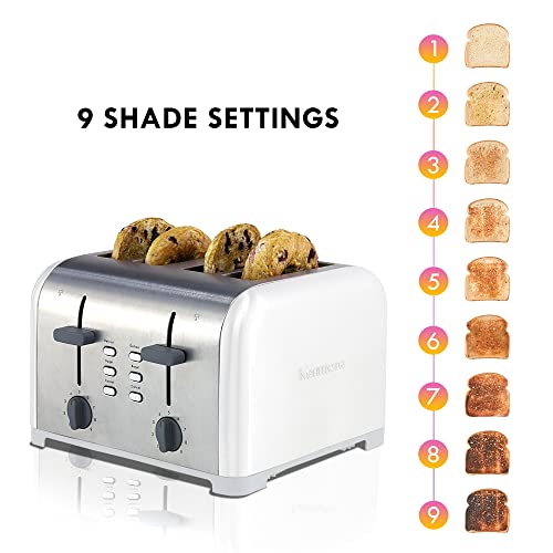 Kenmore 4-Slice Toaster, White Stainless Steel, Dual Controls, Extra Wide Slots, Bagel and Defrost Functions, 9 Browning Levels, Removable Crumb Trays, for Bread, Toast, Muffin, Toaster Strudelā¦